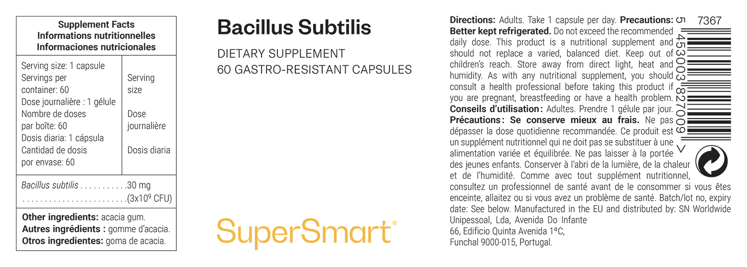Bacillus Subtilis 30 mg Probiotic Supplement for Immune Support